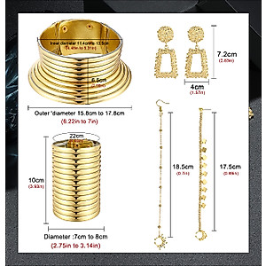 YADOCA 6Pcs African National Jewelry for Women Egypt Gold Choker Collars African Vintage Statement Choker Necklaces Wide Leather Bangle Bracelet Nose Rings Hoop Chain Earrings Sets