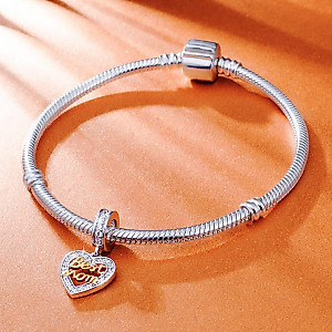 Best Mom Heart Charms for Women - 925 Sterling Silver Dangling Pendants Beads - Fit Pandora Mother’s Day Bracelets, Necklaces, European Snake Chains - Gifts for Thanksgiving .