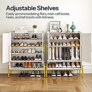 HOOBRO Shoe Cabinet, 5-Tier Shoe Storage Cabinet, Shoe Cabinet Storage for Entryway, Shoe Organizer Cabinet with 3 Adjustable Shelves for Hallway, Living Room, Gold and White DW41SC01