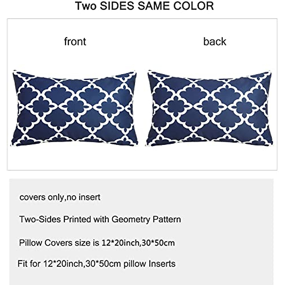 Outdoor Waterproof Lumbar Pillow Covers 12x20 Inches Navy Blue Patio Outdoor Throw Pillows Cushion Cases for Couch Porch Furniture Set of 2