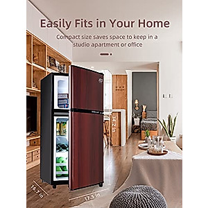 KRIB BLING 3.5 Cu.ft Retro Mini Fridge with Freezer - Compact Refrigerator for Home, Office, Dorm, or RV with Adjustable Mechanical Thermostat and 2-Door Design, Wood