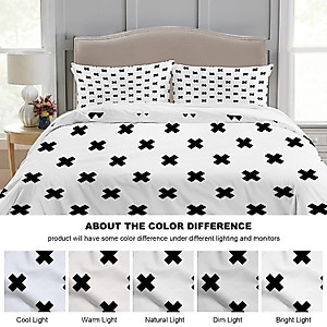 Batmerry Black White Geometric King Size 3 Pieces Bedding Comforter Cover Sets,Soft Fluffy Fashion Prints Monochrome Cross Pattern Printed Duvet Cover for All Season
