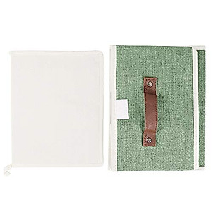 Lucky Monet 2 Pack Linen Fabric Foldable Storage Bin Set Collapsible Storage Box Cube Closet Organizer with Lid & Faux Leather Handle, 10”x8”x7” (Green)