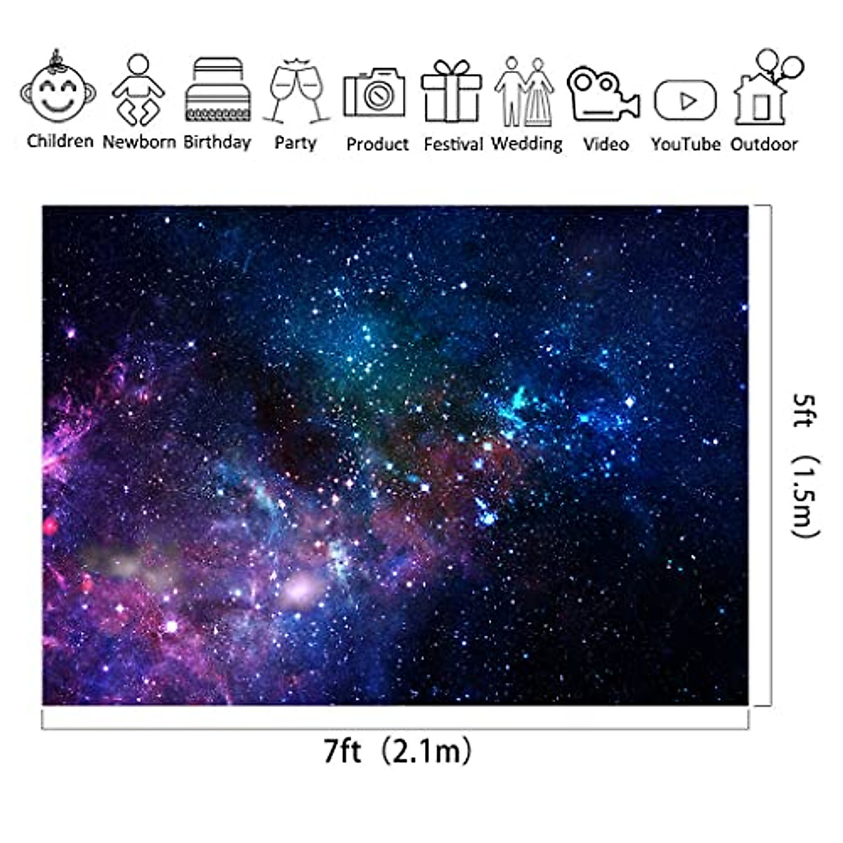 BUTFOBCA 7x5ft Outer Space Backdrop, Starry Galaxy Photo Backdrop, Planet Theme Background for Boy Girl Birthday Party Photography Decorations Banner, Photo Booth Studio Supplies Props(Vinyl)
