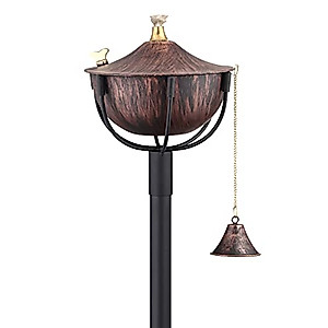 Legends Direct Maui Premium Metal Landscape Lantern Torches, 54" Tall- Tiki Style/w Snuffer, Fiberglass Wick & Large 32oz Oil Lamp for Outdoor, Patio, Garden, Lawn use and More (Brushed Bronze)