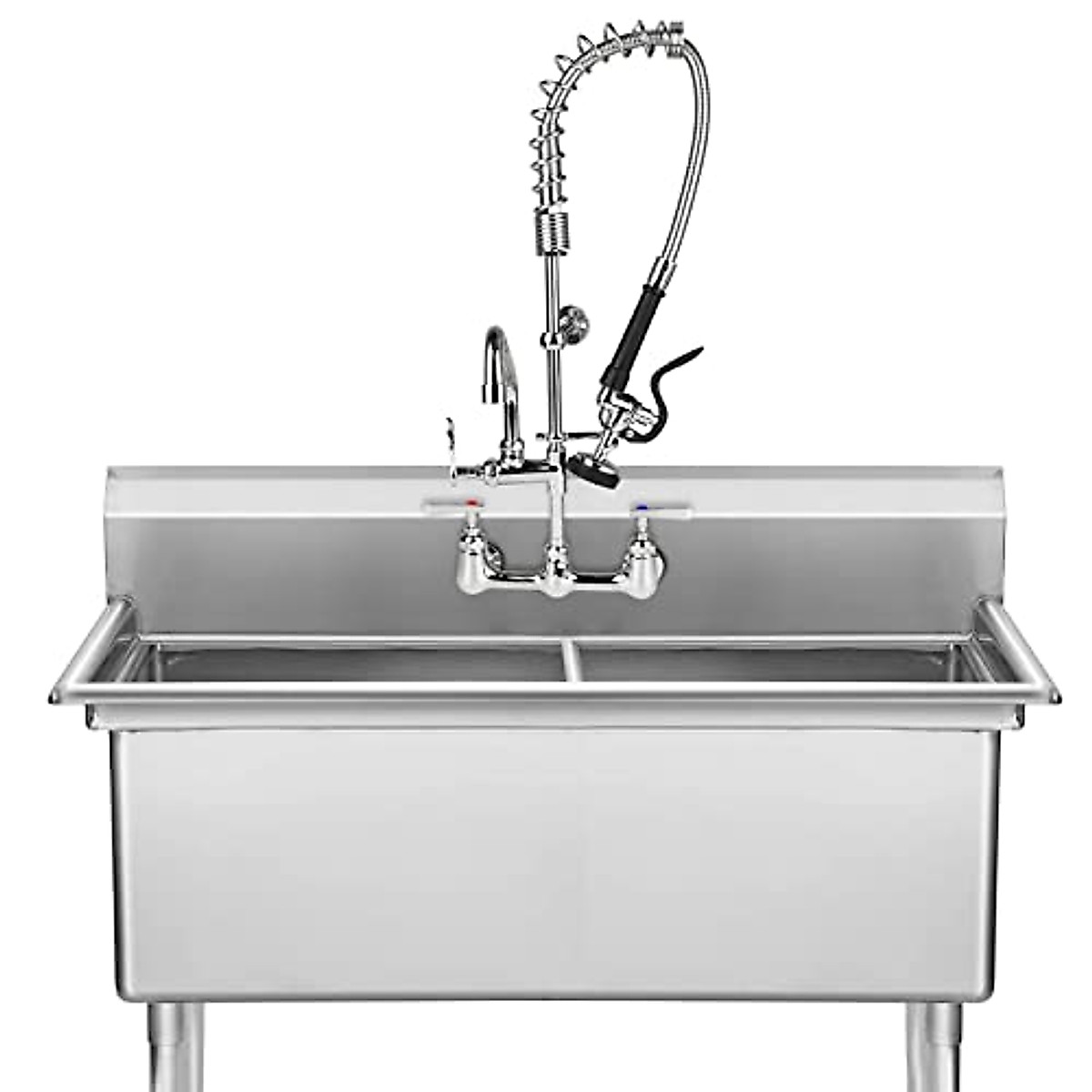 TCEUMIK Commercial Kitchen Sink Faucet with Pre Rinse Sprayer 8'' Center 25'' Height 12'' Swivel Spout Adjustable Wall-Mount Kitchen Faucet for 1, 2, 3 Industrial Restaurant Compartment Utility Sinks