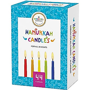 The Dreidel Company Menorah Candles Chanukah Candles 44 Colorful Hanukkah Candles for All 8 Nights of Chanukah (Single-Pack)