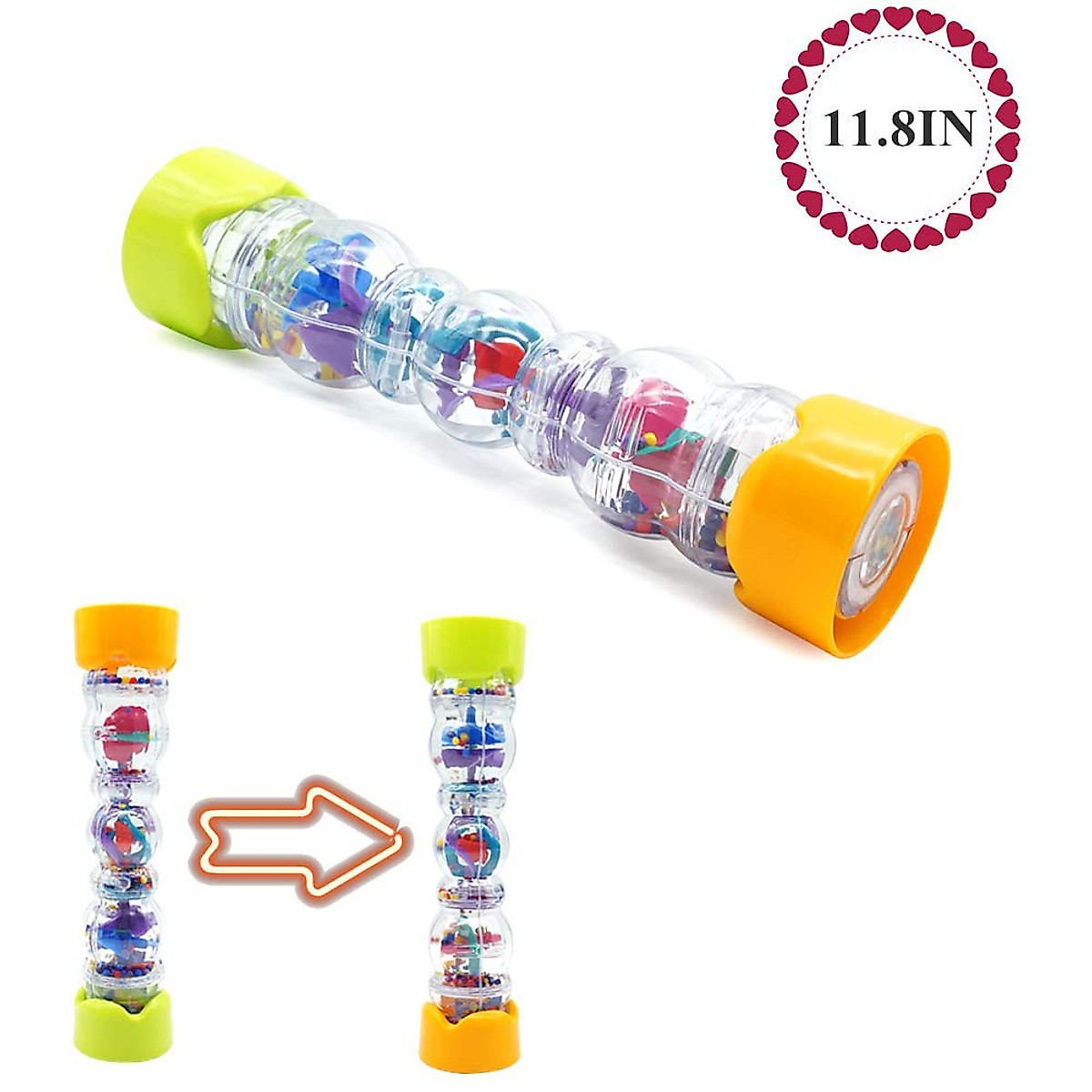 Here Fashion 11.8'' Baby Rainmaker Mini Shaker Toy, Rain Stick Musical Instrument Sensory Toys for Kids Toddlers, Colorful Beads
