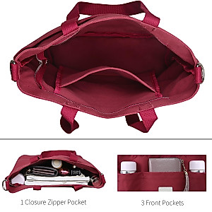 Iswee Canvas Tote Bag with Zipper Multi Pockets Tote Purse for Women Fashion Crossbody Tote Shoulder Bag Handbag Everyday Bag(Wine)