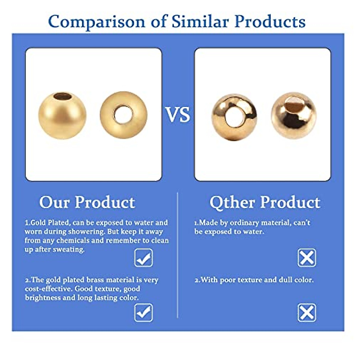 NBEADS About 1000 Pcs Real 18K Gold Plated Solid Brass Beads, 4mm Metal Spacer Beads, Golden Beads for Bracelet Necklace Earring Jewelry Making, 1.2mm Hole