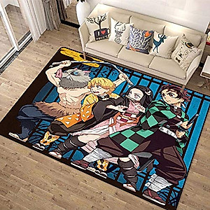 Shangguandongyue Demon Slayer Anime Rug Popular Anime Area Rugs Slip Stain Resistant Soft Carpet for Boys Girls Gaming Desk Home Decor Non-Slip Doormats 100x160cm-A_60X90CM