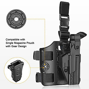 Drop Leg Holster, G19 Level II Tactical Gun Holster Leg Harness Thigh Pistol Holster for Glock 17 19 19X 23 32 44 45 GEN 1 2 3 4 5, Adjustable Duty Holster, Right Handed