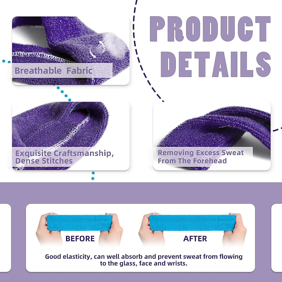 3 Pack Men & Women Sweatband Headband Terry Cloth Moisture Wicking for Sports Tennis Gym Work Out (Purple,Sky Blue,Blue)