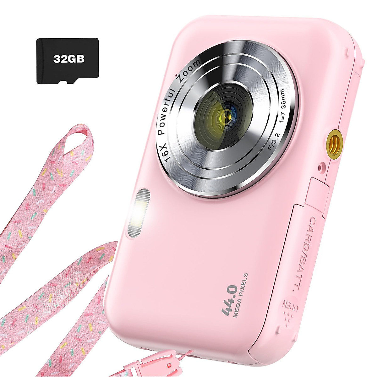 DGVDO Upgraded Pink Digital Camera, 2nd Gen FHD 1080P Digital Camera for Kids with 32GB Card, Video Anti-Shake, Portable Point and Shoot Camera Fill Flash 16X Zoom, Mini Camera DC406-Pink