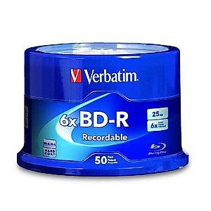 Verbatim BD-R 25 GB 6X with Branded Surface, 50-Disc Spindle 98397 by Verbatim