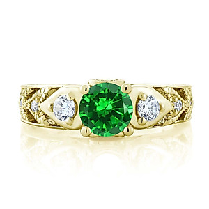 Gem Stone King 18K Yellow Gold Plated Silver Round 6MM Gemstone Birthstone Engagement Ring | Wedding Anniversary Promise Ring For Women | Available In Size 5, 6, 7, 8, 9