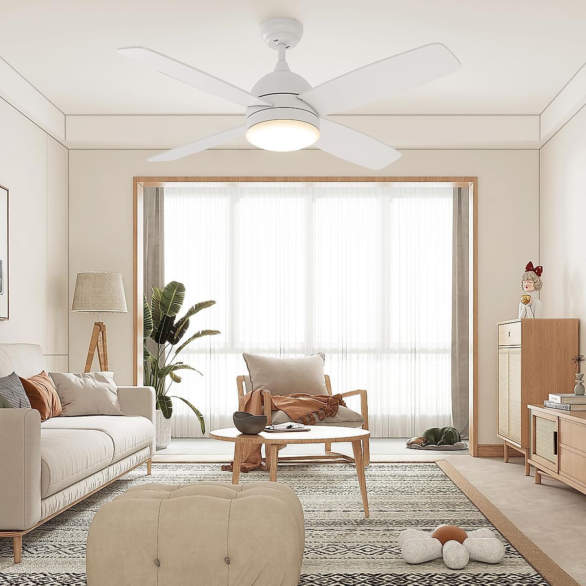 warmiplanet Ceiling Fan with Lights Remote Control, 48-Inch, White, 4-Blades