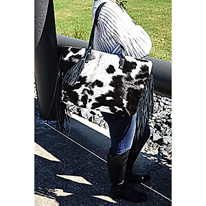 bonanza leathers women's cowhide leather large shoulder tote bag with fringes and zipper closure 505 (black)