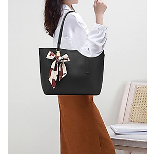 Soft Pebbled Faux Leather Tote Shoulder Bag with Bowknot Large Capacity Satchel Handbag Purse