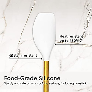 White Silicone and Gold Cooking Utensils Set with Gold Utensil Holder: 17PC Set Includes White & Gold Measuring Cups and Spoons Set,White Utensils Set,Gold Spatula,Gold Whisk -Gold Kitchen Accessories