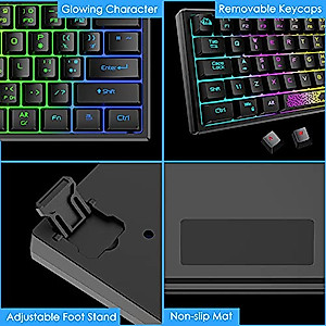 Gaming Keyboard and Mouse Combo Mini Portable with Chroma RGB Backlit Ergonomic 62Key Layout 19Key Anti-ghosting Mechanical Feel 3200DPI Honeycomb Mice USB Wired for PC Mac Gamer Laptop Typists(Black)