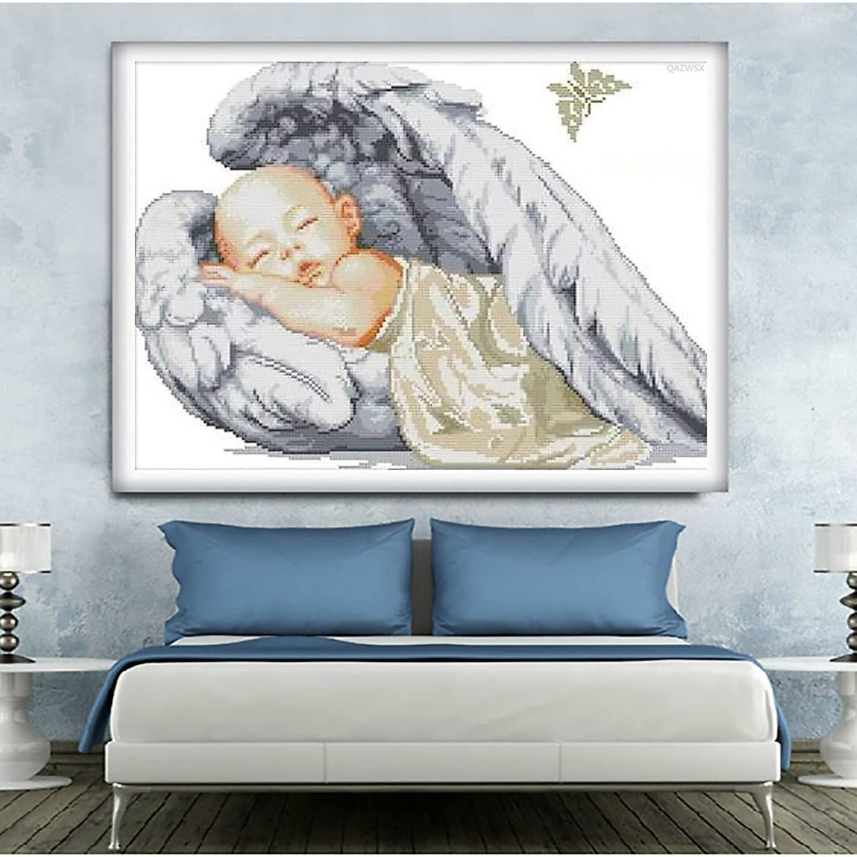 QAZWSX Diamond Painting by Number Kits Angel Baby (30x40cm/12x16in) Full Drill DIY 5D Diamond Art Pictures Crystal Cross Stitch Canvas Embroidery Gift for Home Living Room Bedroom Wall Decor