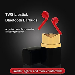 Conchpeople Portable Bluetooth Wireless Earbuds, Premium Fidelity Sound Quality 90H Long Standby Headphones with Dual Mic, Mobile Bluetooth Headset Lipstick Design for Girls and Women (Black)