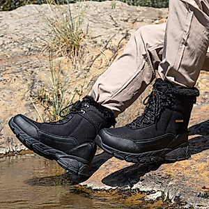 SHULOOK Men's Snow Boots Waterproof Warm Fur Lined Winter Hiking Boot Non-slip Outdoor Ankle High-top Shoes Work Hiker Trekking Trail