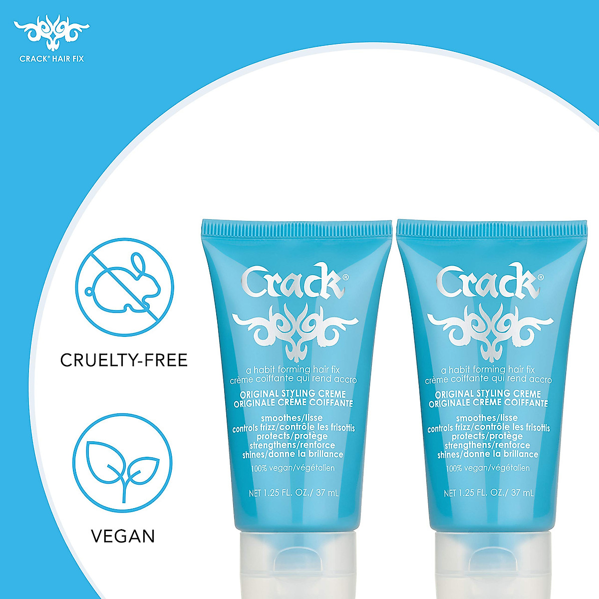 CRACK HAIR FIX Styling Creme - Multi-Tasking, Anti-Frizz, Leave-In Styling Aid With Protection from Humidity, Chlorine, Heat Treatments & Sun ( 1.25 Oz / 57 Milliliter - PACK OF TWO)
