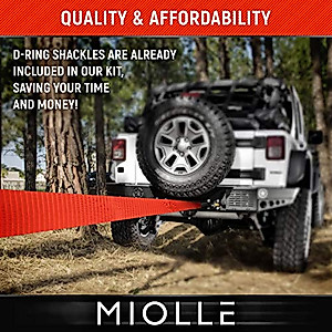 Miolle Tow Strap 3”x20’- 33400lbs MBS (Lab Tested) Recovery Strap Kit Includes: Tow Rope, 2 D-Ring Shackles MBS-41800LBS, Storage Case