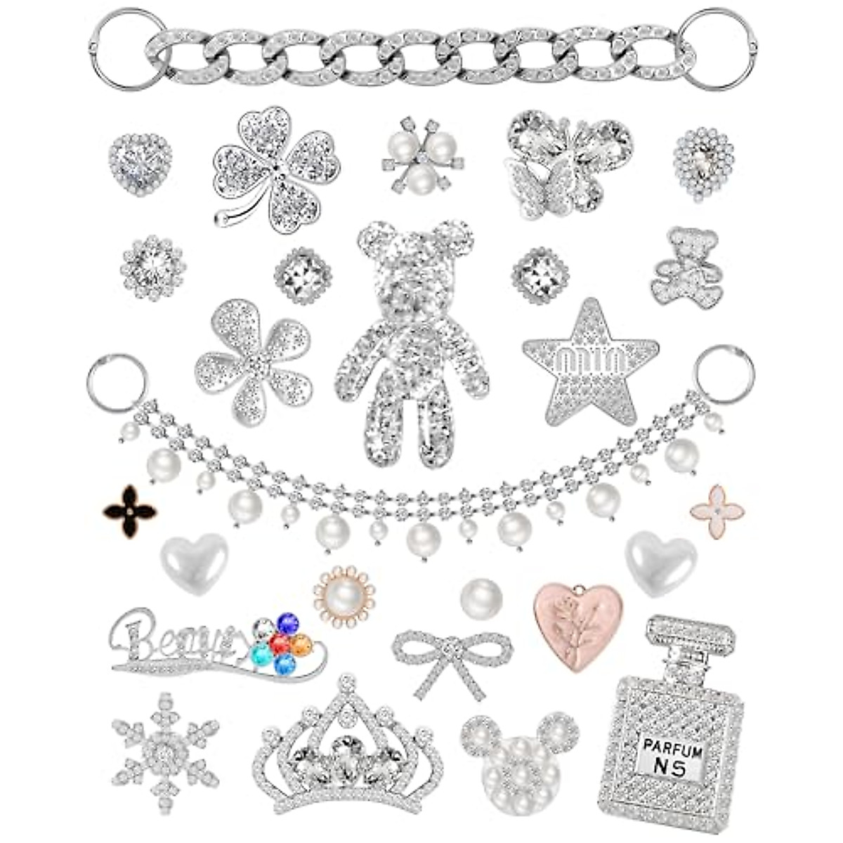 28 Pcs Bling Croc Charms Jewelry Accessories Decoration with Chains Designer Shoe Charms Fits for Women Girls Adults Teens Croc Clog Sandals Birthday Gifts Party Favors