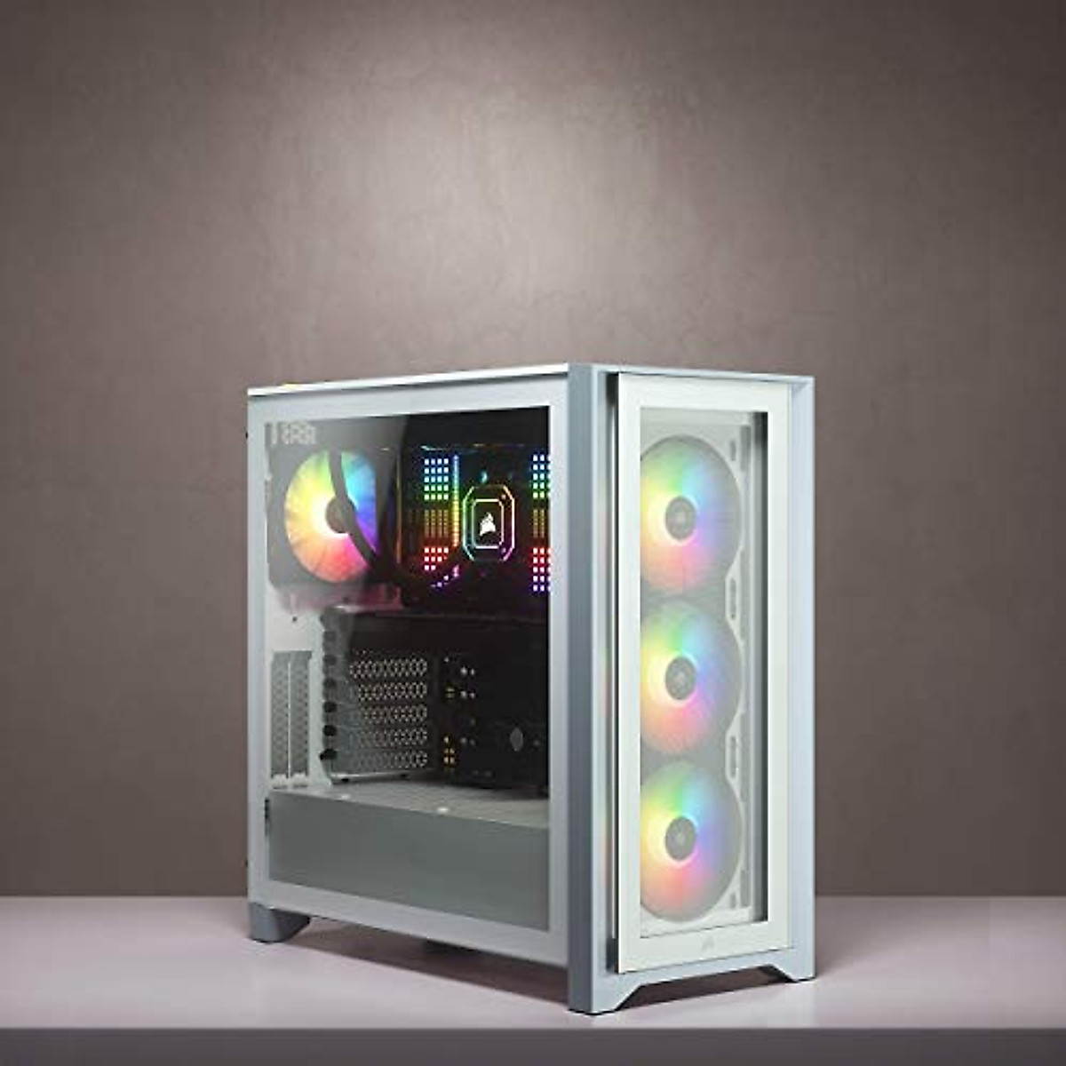 CORSAIR iCUE 4000X RGB Tempered Glass Mid-Tower ATX PC Case - 3X SP120 RGB Elite Fans - iCUE Lighting Node CORE Controller - High Airflow - White