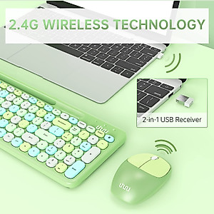 UHURU Colorful Wireless Keyboard and Mouse Combo - Computer Keyboard with Phone Holder, 2.4GHz Full-Sized Cute Green Keyboard and Mouse Set for Windows, Laptop, PC, Notebook - Green