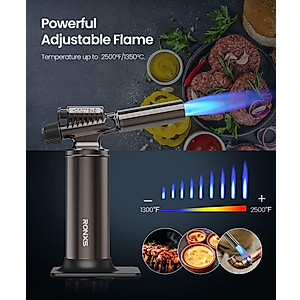 RONXS Butane Torch, Torch Lighter with 25g Large Gas Capacity, Refillable Blow Torch with Max 6'' Big Continuous Adjustable Flame, Industrial Soldering Torch for Cooking DIY Crafts (Gas Not Included)