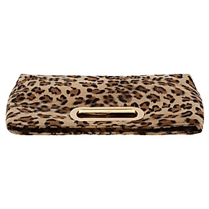 Leopard Print Faux Fur Top Handle Clutch, Mustard