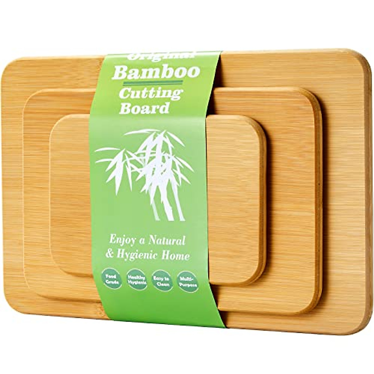Pipishell Bamboo Cutting Board Set of 3 - Wood Cutting Board for Kitchen Chopping - for Meat, Cheese, and Vegetables - Butcher Block Serving Tray, PIBCB01