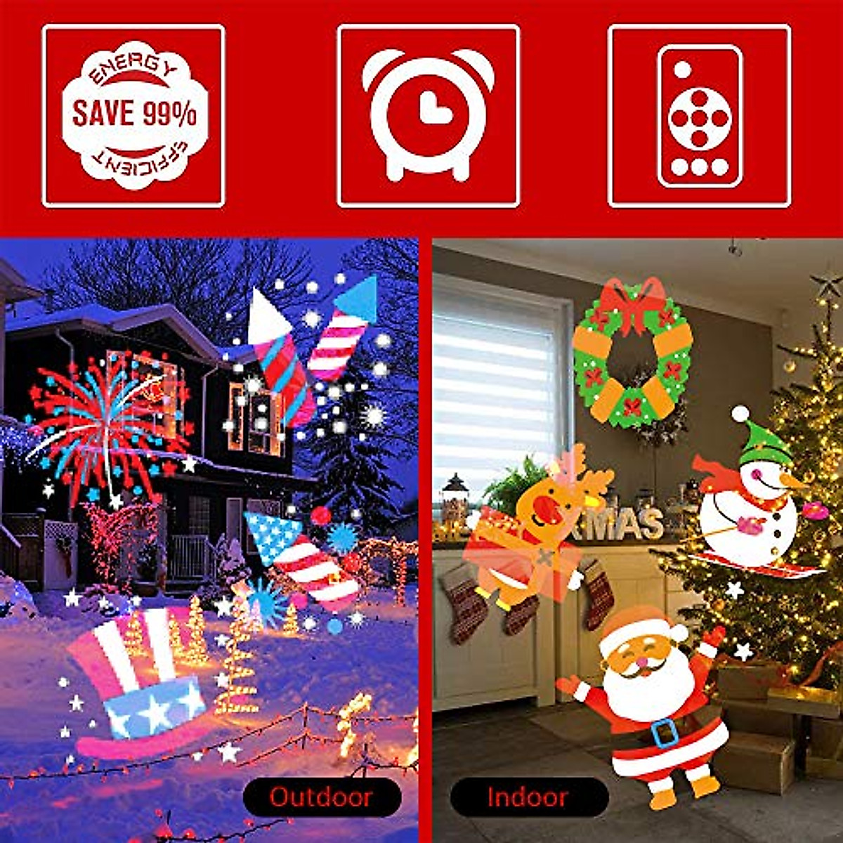 Elec3 Christmas Holiday Led Projection Light 12W, 16 Slides Projector Light Waterproof with RF Romote Used for Home Party Holidays Halloween Decoration