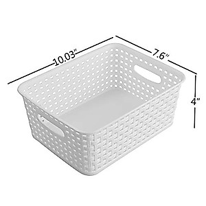 AnnkkyUS 6-Pack White Storage Plastic Baskets, Plastic Weave Basket for Organizing