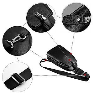 DK86 Leather Sling Backpack Chest Crossbody Shoulder Bag Travel Daypack for Men and Women - Black 1