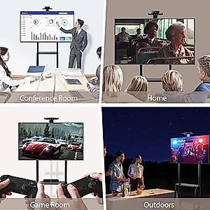 Mobile TV Stand for 32-85inch Flat Curved Screen TV Cart,with Media Shelf Tray,Height Adjustable Heavy Floor TV Stand,Portable TV Stand with Wheels Holds Up to 180lbs,Max VESA 600 * 400mm