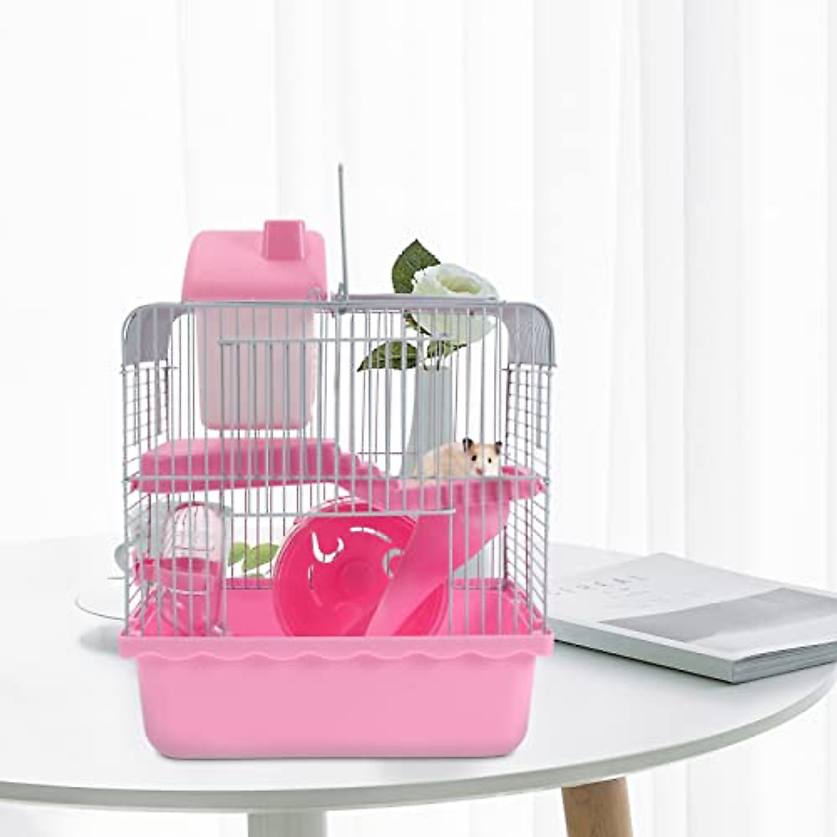 Balacoo Dwarf Hamster Cages Wheel, Animal Cages Dish- Hedgehog Critter Freely Ramps Gerbil Food Castle Double Cage- Luxury Connecting Transparent Mice Nest Large Centre Ladder Chinchilla