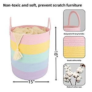 XUANGUO Rope Laundry Basket Hamper for Kids Girl Woven Storage Basket for Living Room Bedroom Boho Tall Baskets for Blanket Toys Pillow Towels Baby Nursery Hamper Bin rainbow