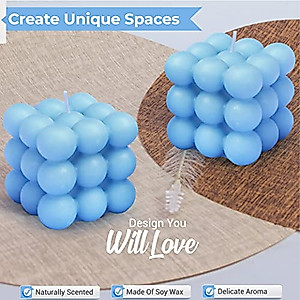 Xanobo 4Pcs - Aesthetic Bubble Candle Cute Decor Cube Shaped Candles Cool Candles for Fun and Aesthetic Shelf Décor (Blue)