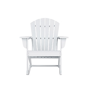 Costaelm Outdoor Adirondack Chair, All Weather Resistant Lawn Chairs Balcony Chair and Fire Pit Chairs, Deck Chairs Outdoor Porch Rocking Chair High Back HDPE Poly Lumber, White