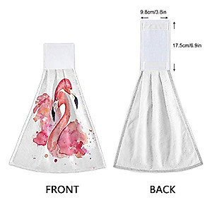 Exnundod Watercolor Pink Flamingo Hand Towels for Bathroom Set of 2, Spring Summer Mother's Day Hanging Towel Kitchen Dish Tie Towel Soft Absorbent WashCloth for Home Clean Laundry Room