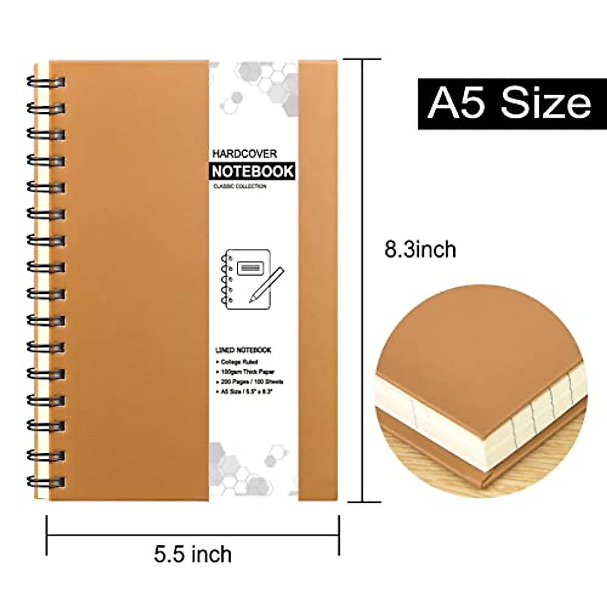 Zealor 4 Pack Hardcover Spiral Notebook College Ruled Notebooks Subject Notebook A5 Size 5.5"x 8.3" for Office and School Supplies (Red, Kraft, Green, Blue)