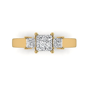 1.11 Ct Brilliant Princess Cut Clear Simulated Diamond 14K Yellow Gold Three Stone Engagement Promise Bridal Ring Size 3.5