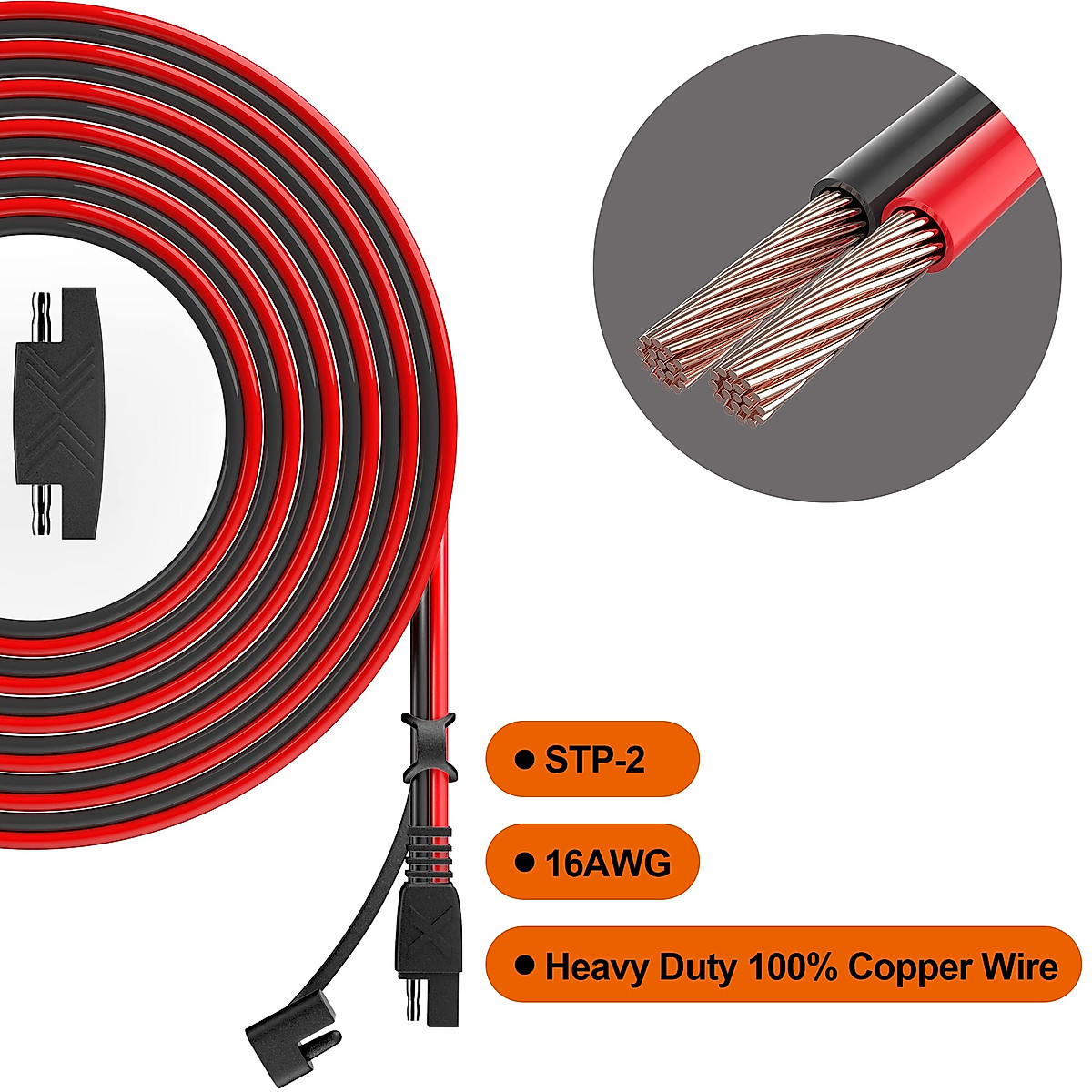 OYMSAE 50 Feet SAE Connector,Solar Panel Extension Cable,SAE to SAE Quick Disconnect Wire for Automotive RV Motorcycle Marine Boat 16AWG Battery Charging Plug Cable(50FT 16Gauge)