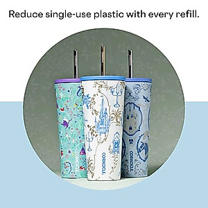 Corkcicle x Disney Princess Cinderella Cold Cup Insulated Tumbler with Lid and Straw, 24 oz – Reusable Water Bottle Keeps Beverages Cold 12hrs, Hot 5hrs – Cupholder Friendly, Lid for Flexible Sipping