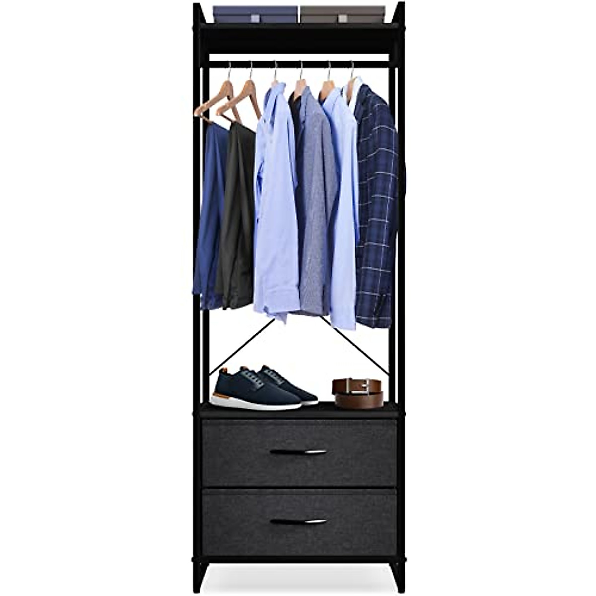 Sorbus Clothing Rack with Drawers - Clothes Stand Dresser - Wood Top, Steel Frame, & Fabric Drawers - Tall Closet Storage Organizer - Garment Rack for Hanging Shirts, Dresses, & Jackets